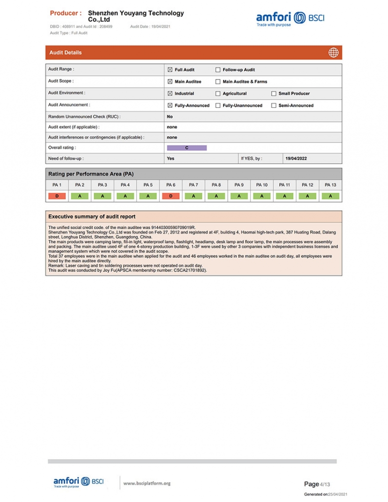 BSCI Audit Report Avaiable Now, Shenzhen Youyang Technology Co., Ltd.