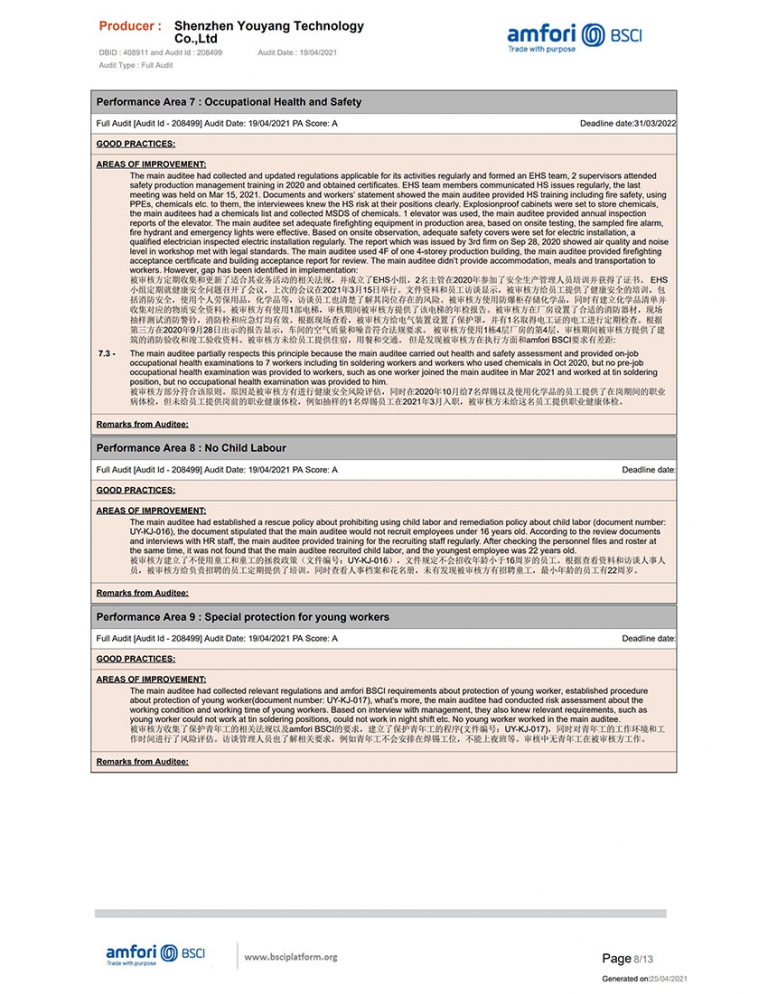 BSCI Audit Report Avaiable Now, Shenzhen Youyang Technology Co., Ltd.