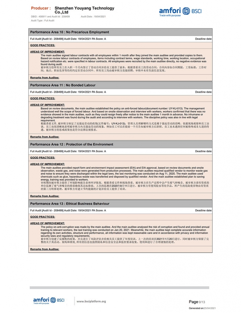 BSCI Audit Report Avaiable Now, Shenzhen Youyang Technology Co., Ltd.